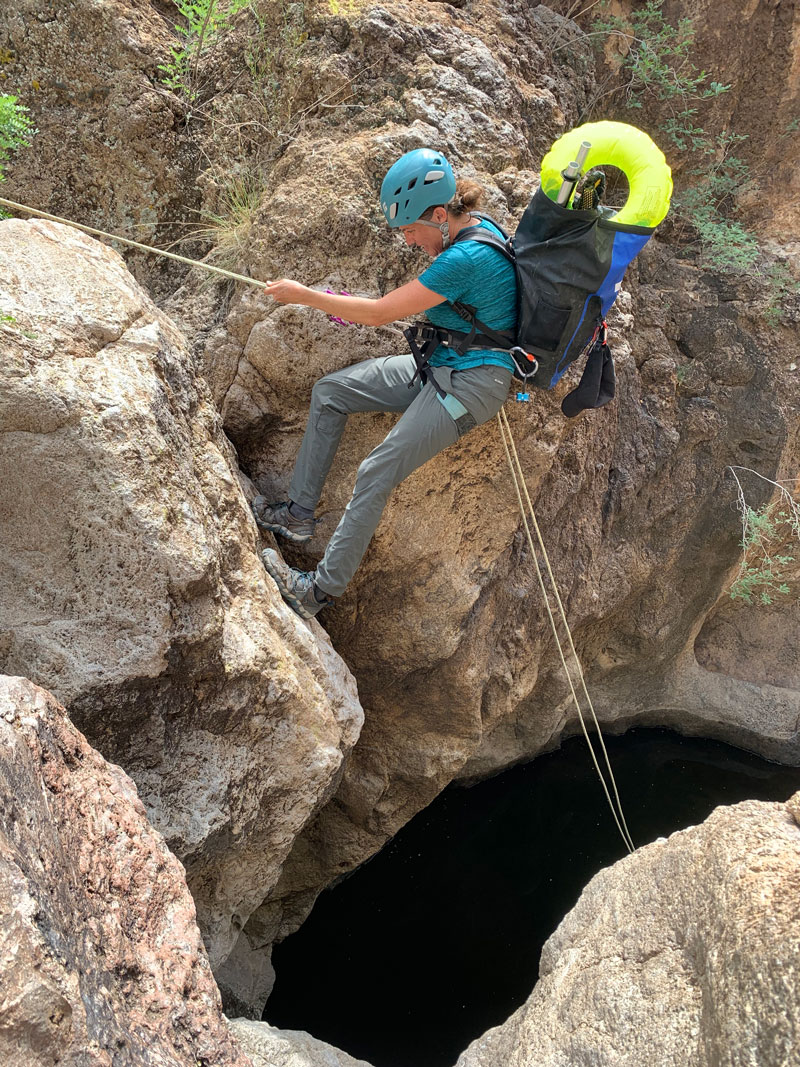 Rappel 140 feet into a lake at Splash Down Canyon - WildPathsAZ